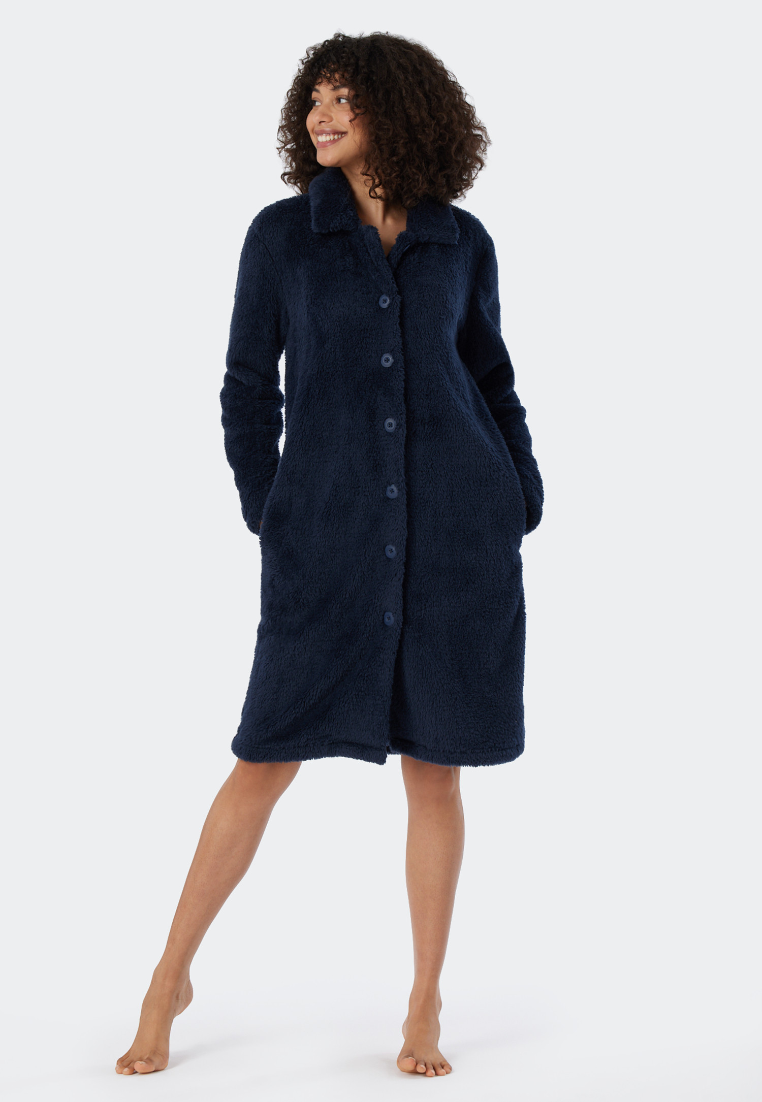 Morgenmantel Teddy Fleece dunkelblau - Essentials | SCHIESSER