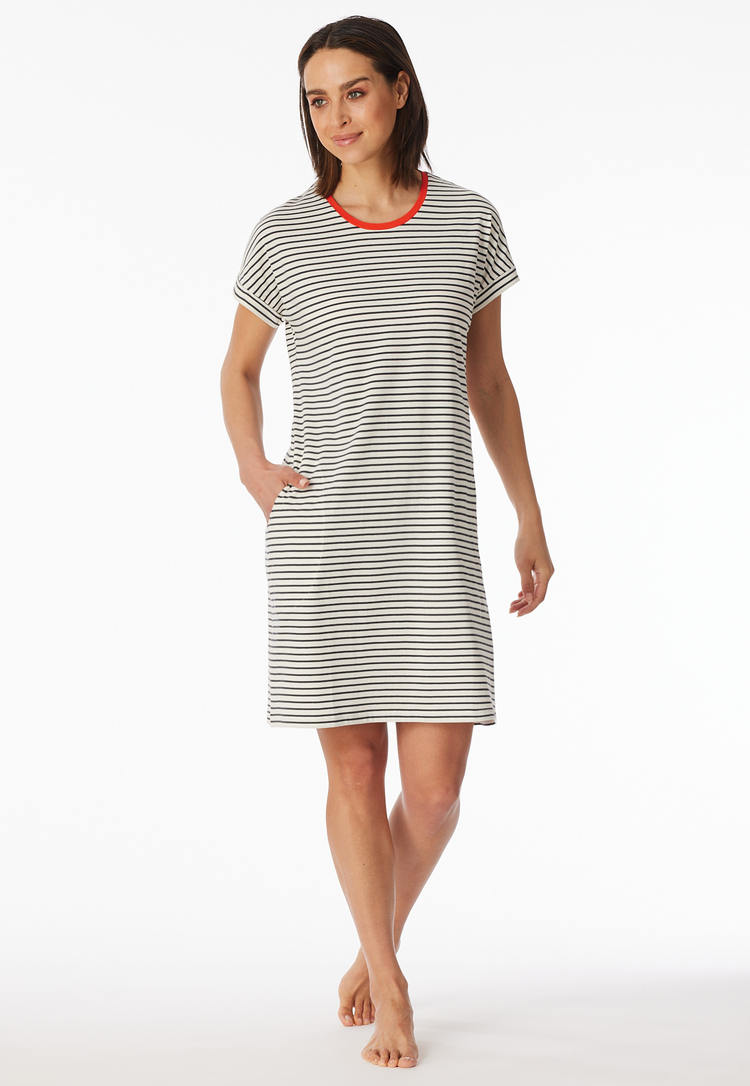 Sleepshirt kurzarm Streifen off-white - Casual Essentials | SCHIESSER
