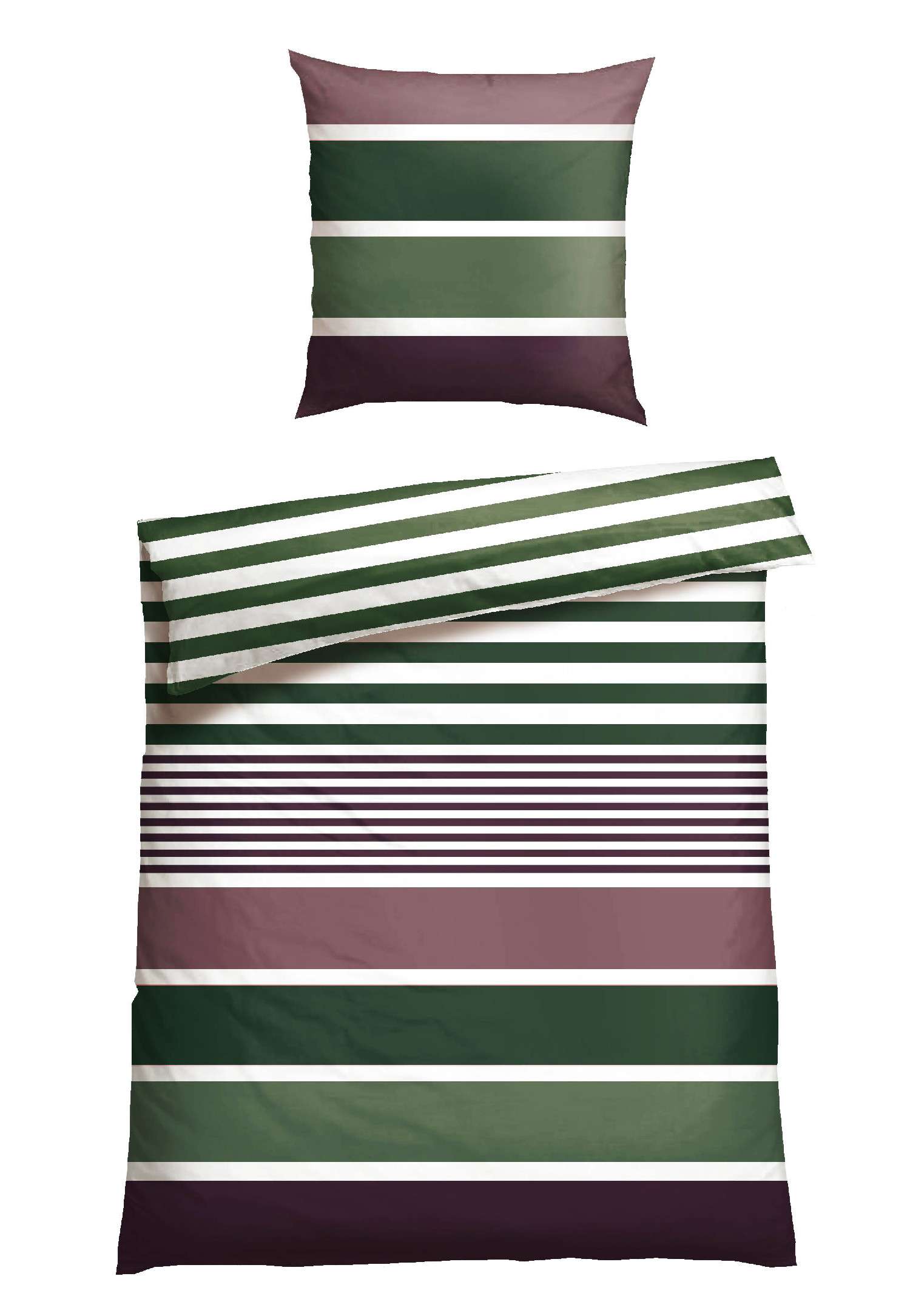 Tweedelige set bedlinnen Renforcé groen gestreept - Schiesser Home | SCHIESSER