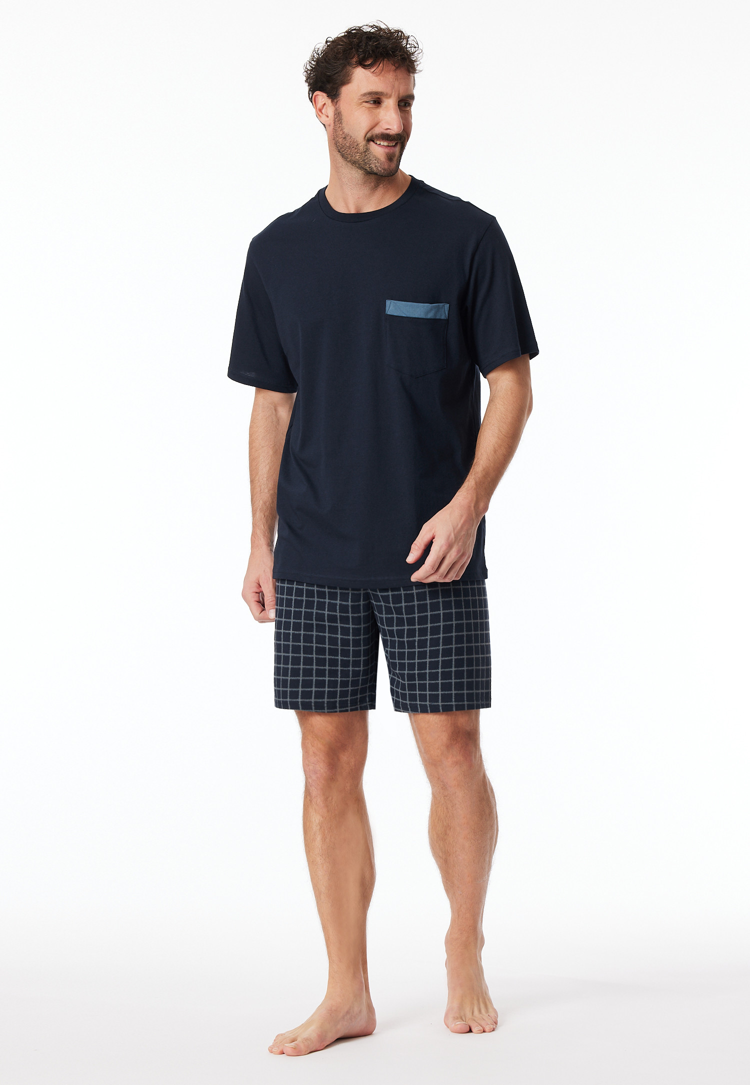 Schlafanzug kurz Organic Cotton Karos nachtblau - Comfort Nightwear ...