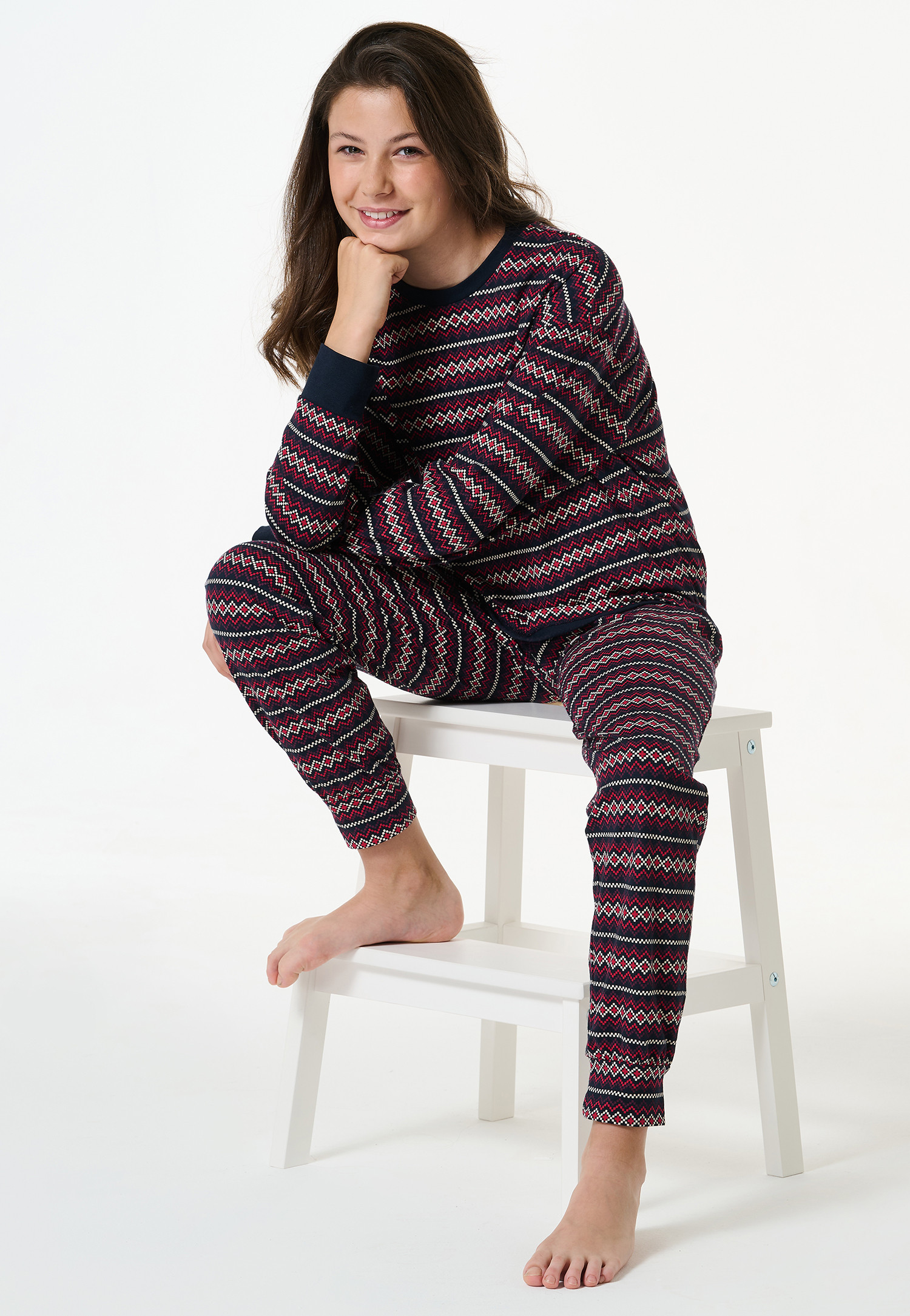 Schlafanzug lang Bündchen nachtblau gemustert - Family | SCHIESSER