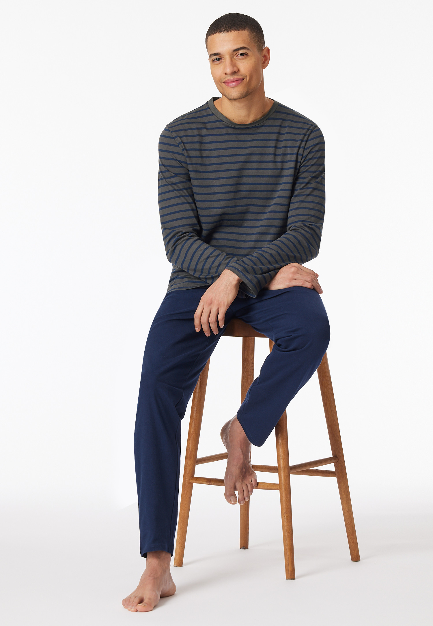 Schlafanzug lang Streifen anthrazit - Casual Essentials | SCHIESSER