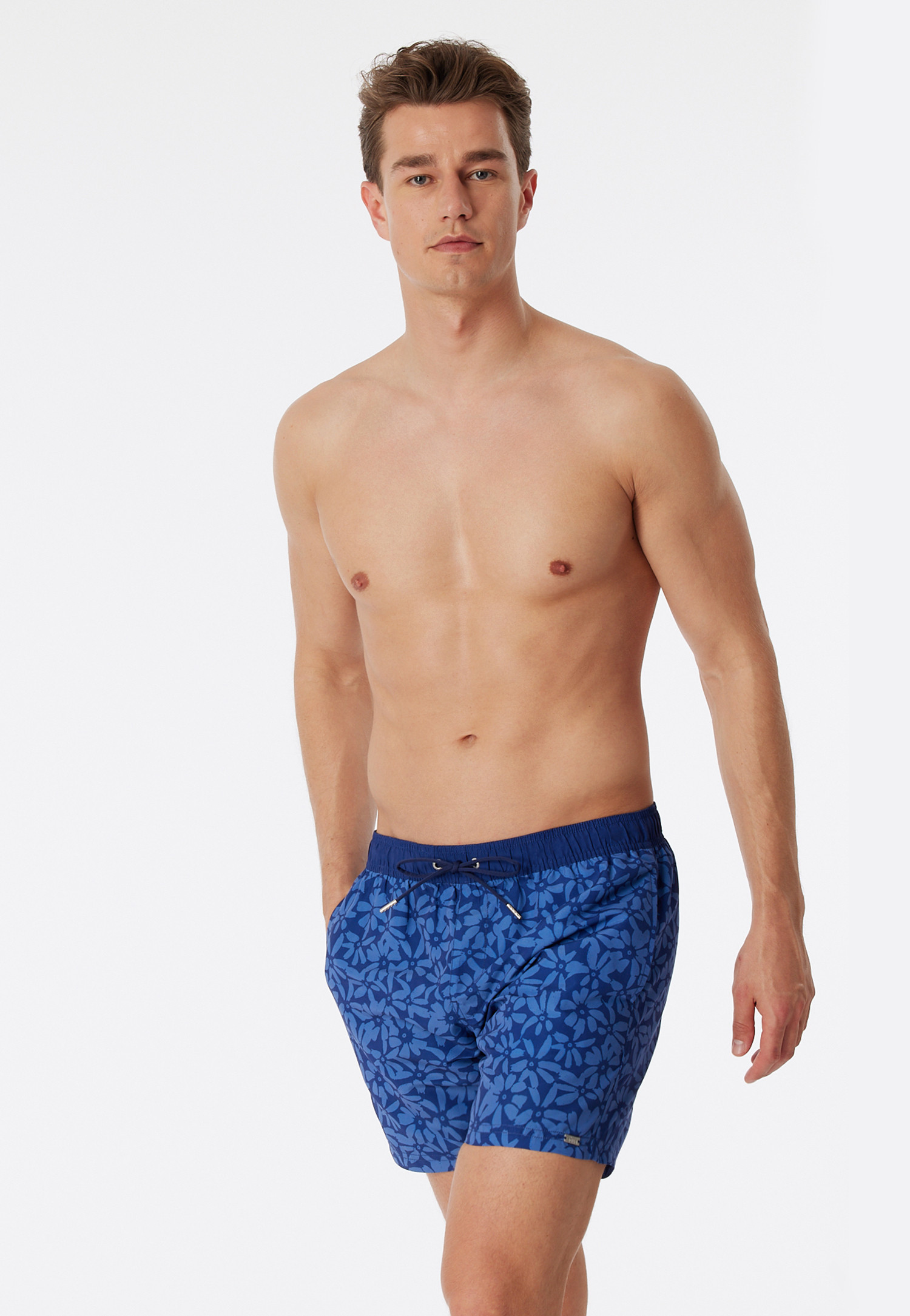 Swimshorts woven fabric flowers patterned navy - Casual Swim | SCHIESSER