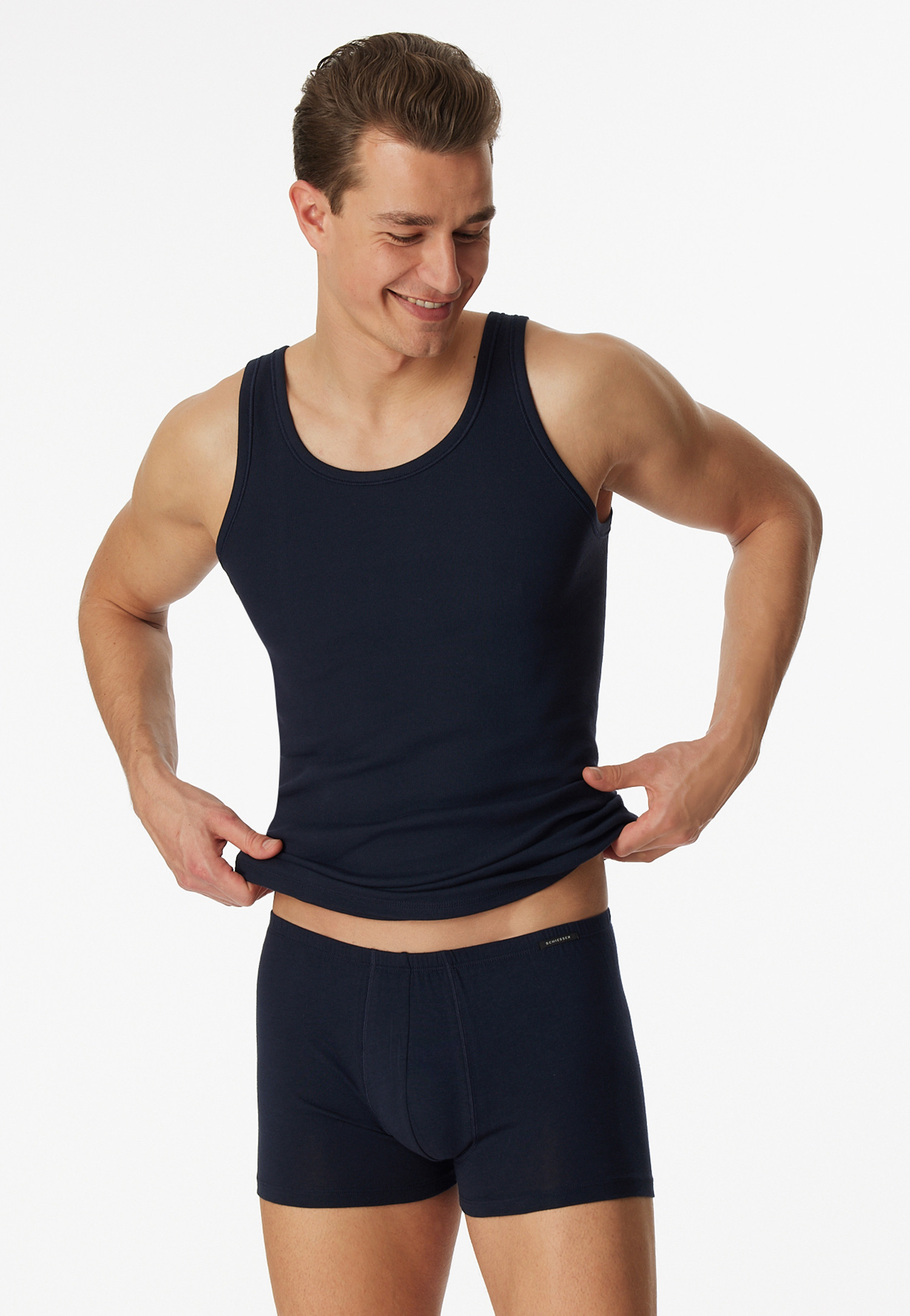 Unterhemden 2er-Pack navy - Essentials Feinripp | SCHIESSER