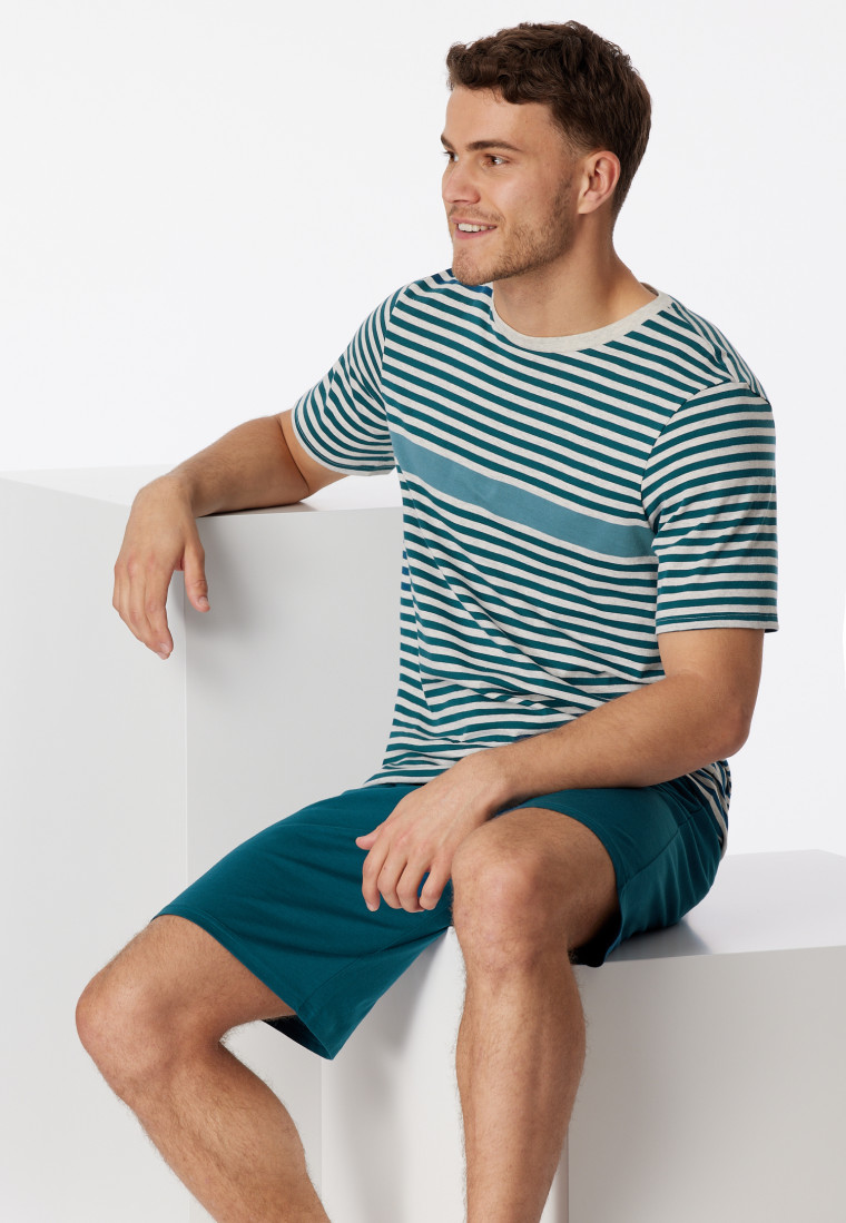Pyjamas short Organic Cotton stripes denim blue - Casual Nightwear ...