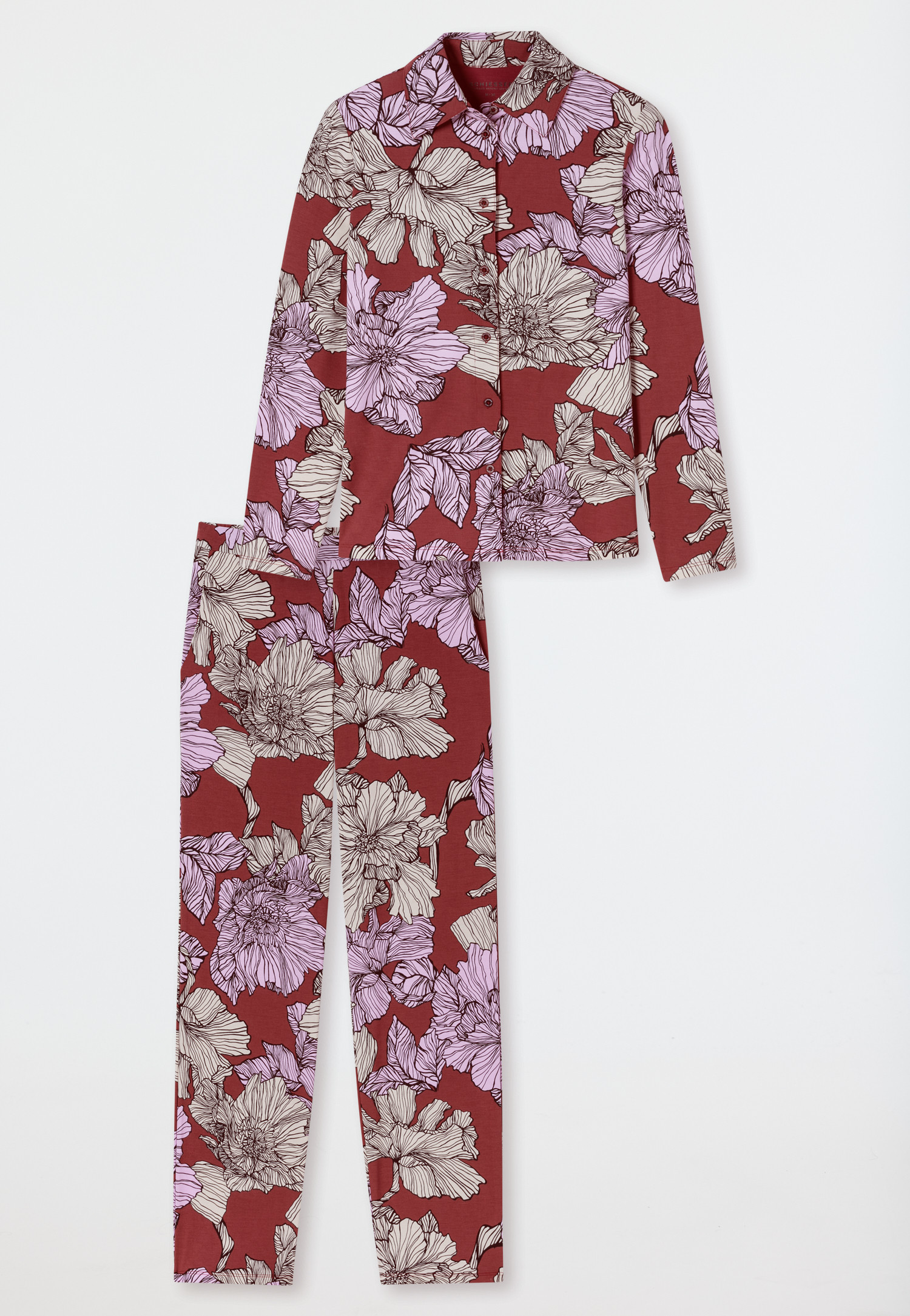 Pyjamas long jersey aloe vera flowers dark red - Selected Premium ...