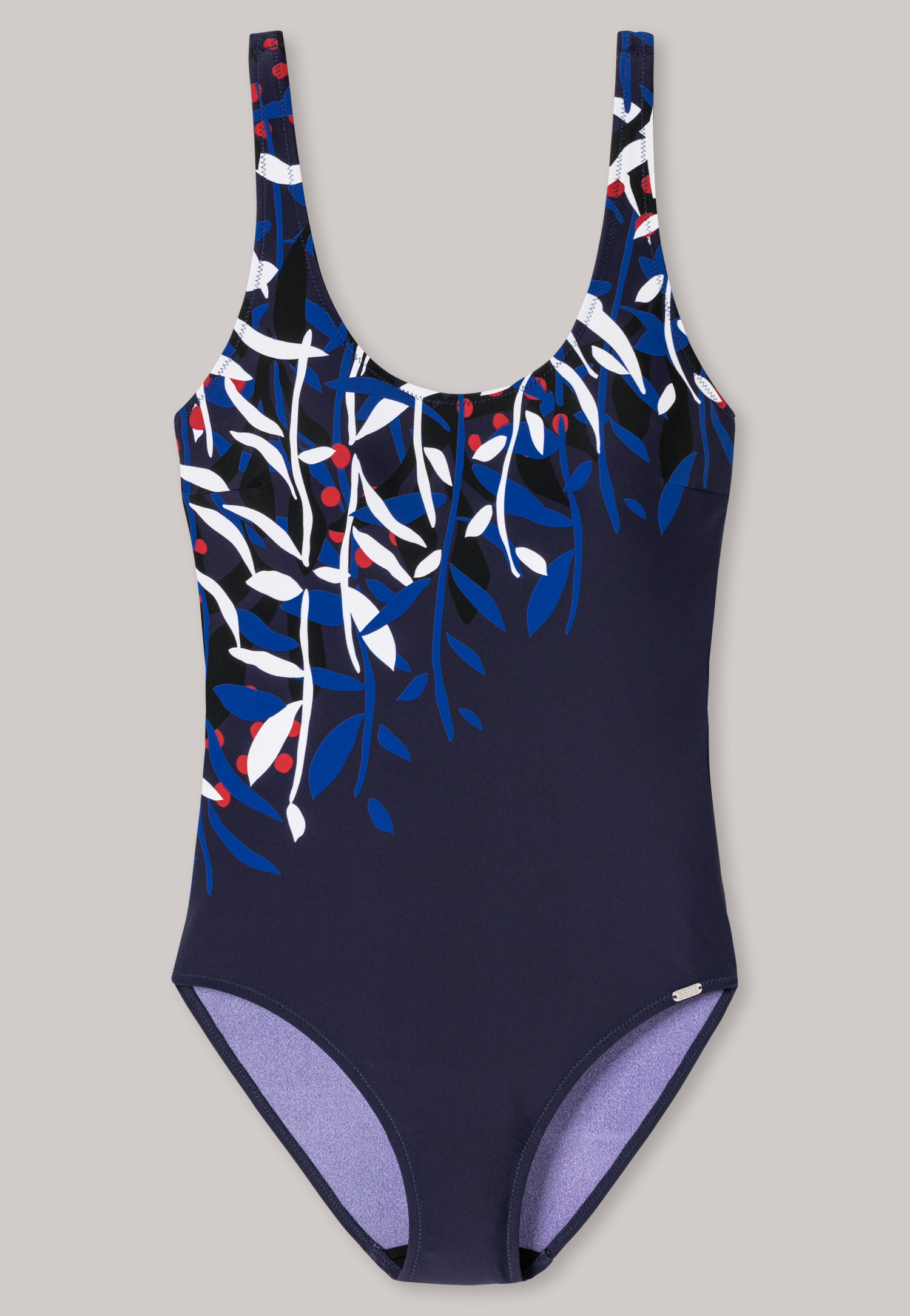 Swimsuit padded adjustable straps leaf print dark blue patterned ...