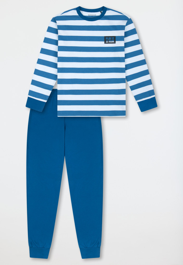 Pyjamas long pyjamas striping cuffs blue - Teens Nightwear | SCHIESSER
