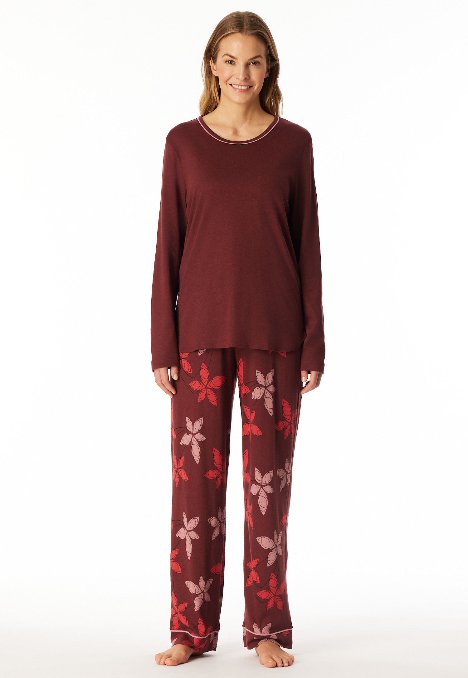Pyjamas long pyjamas flowers burgundy - Comfort Nightwear | SCHIESSER