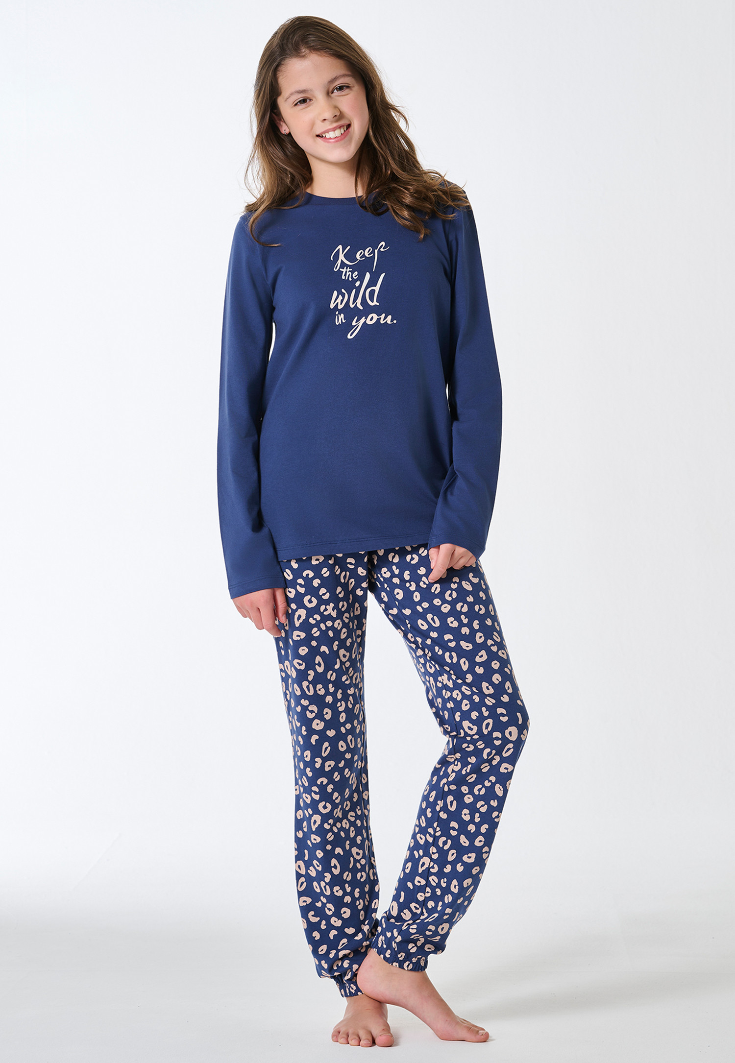 Pyjamas long cuffs animal print denim blue - Teens Nightwear | SCHIESSER