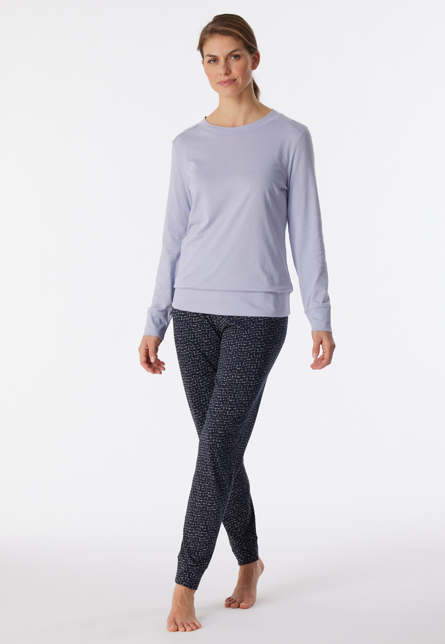 Pajamas long organic cotton cuffs lilac - Contemporary Nightwear ...