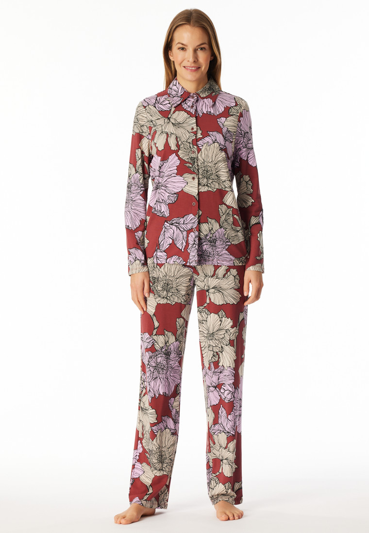Pyjamas long jersey aloe vera flowers dark red - Selected Premium ...