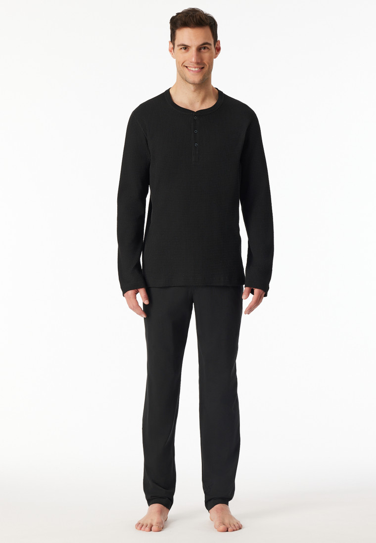 Pyjamas long jacquard button placket black - Modern Nightwear | SCHIESSER