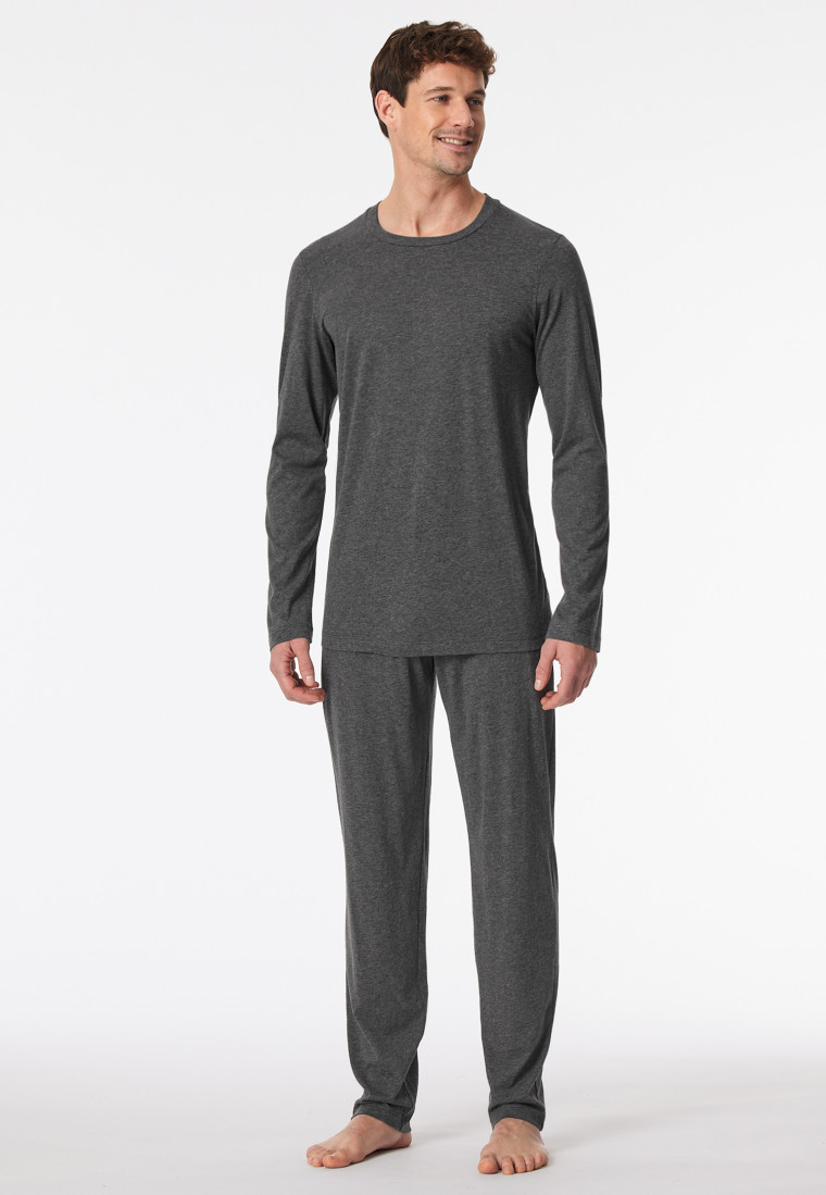 Schlafanzug Doppelripp lang dunkelgrau meliert - Modern Nightwear ...