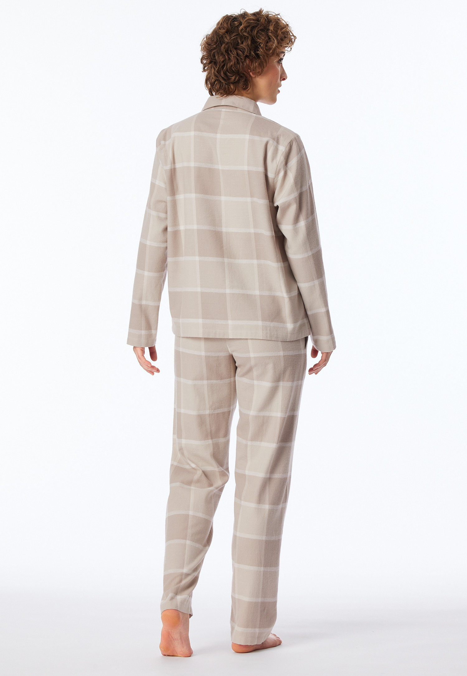 Lange flanel pyjama beige geruit - selected! Premium Warming | SCHIESSER