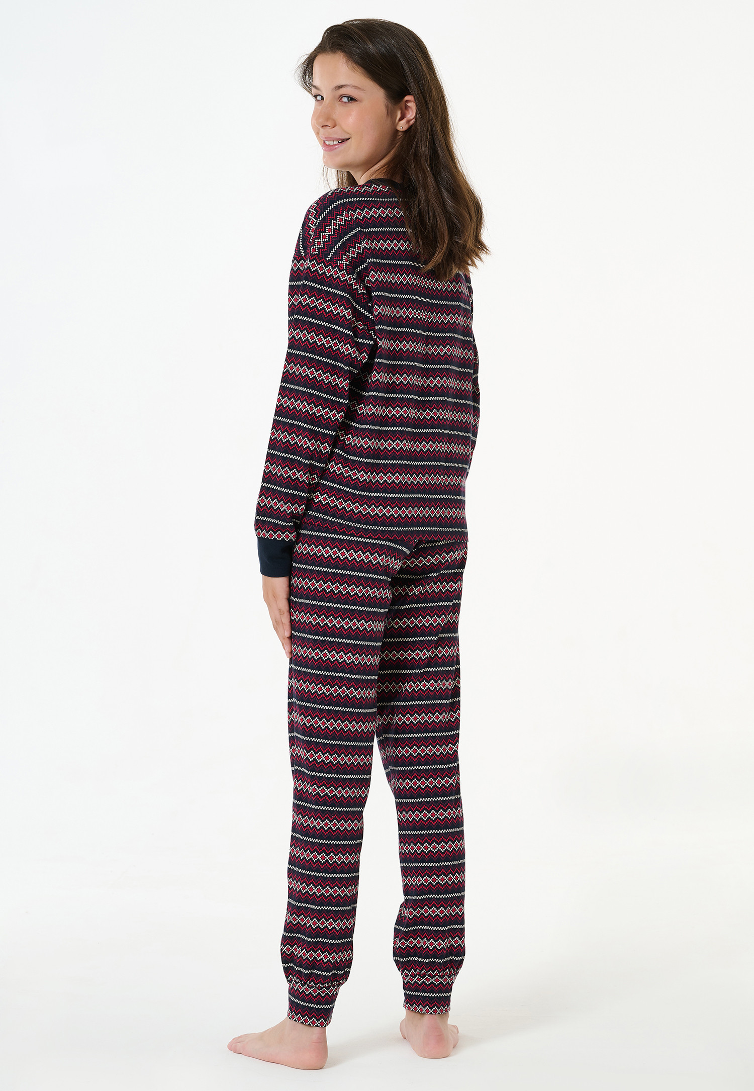 Schlafanzug lang Bündchen nachtblau gemustert - Family | SCHIESSER